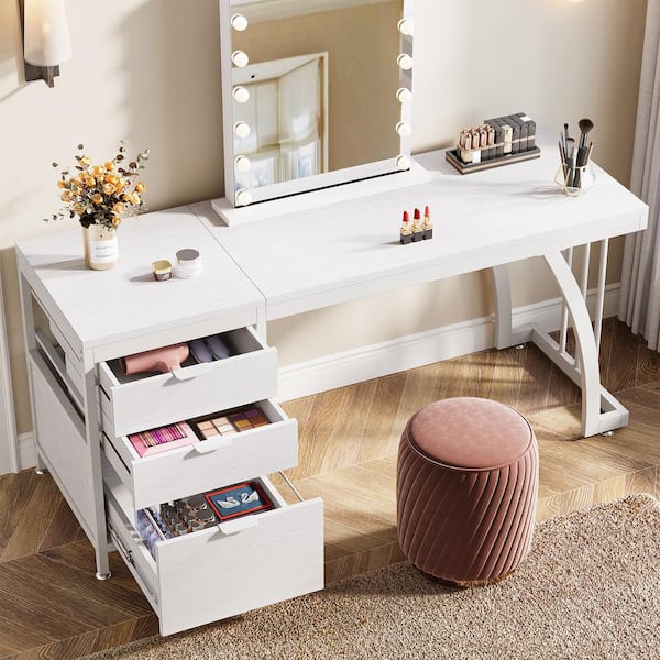 BYBLIGHT Helotes White Makeup Vanity Desk with 3 Drawers 59 in. Large Dressing Table with Reversible Drawers Only Desk BB JW0731HY VT