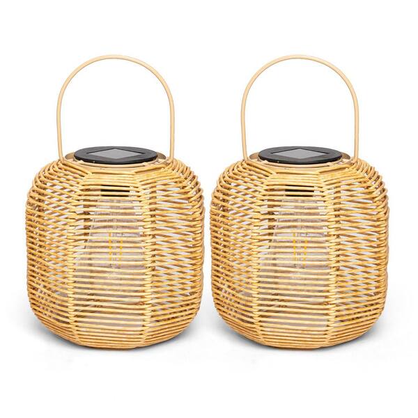 FAWEY TRED INC 2-Pack Rattan Solar Rattan Outdoor Lanterns Waterproof ...