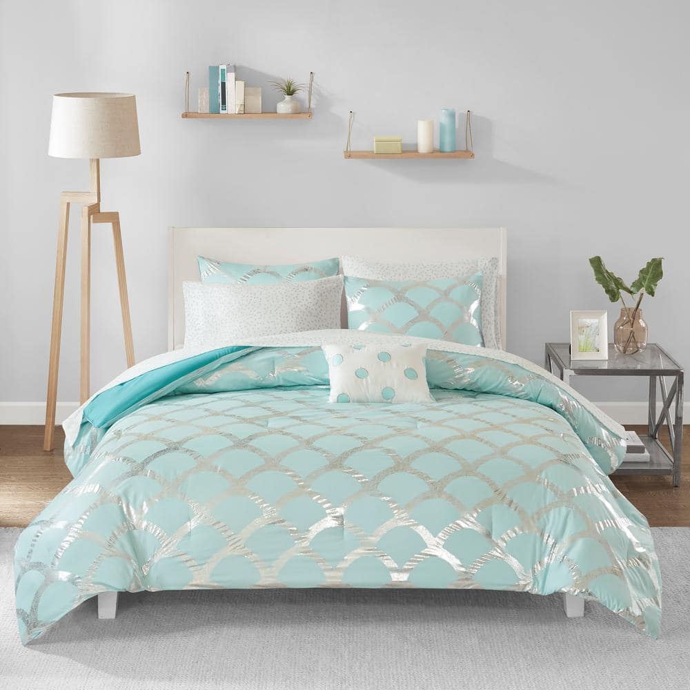 Intelligent Design Kaylee 6-Piece Aqua Twin Comforter Set with Bed ...
