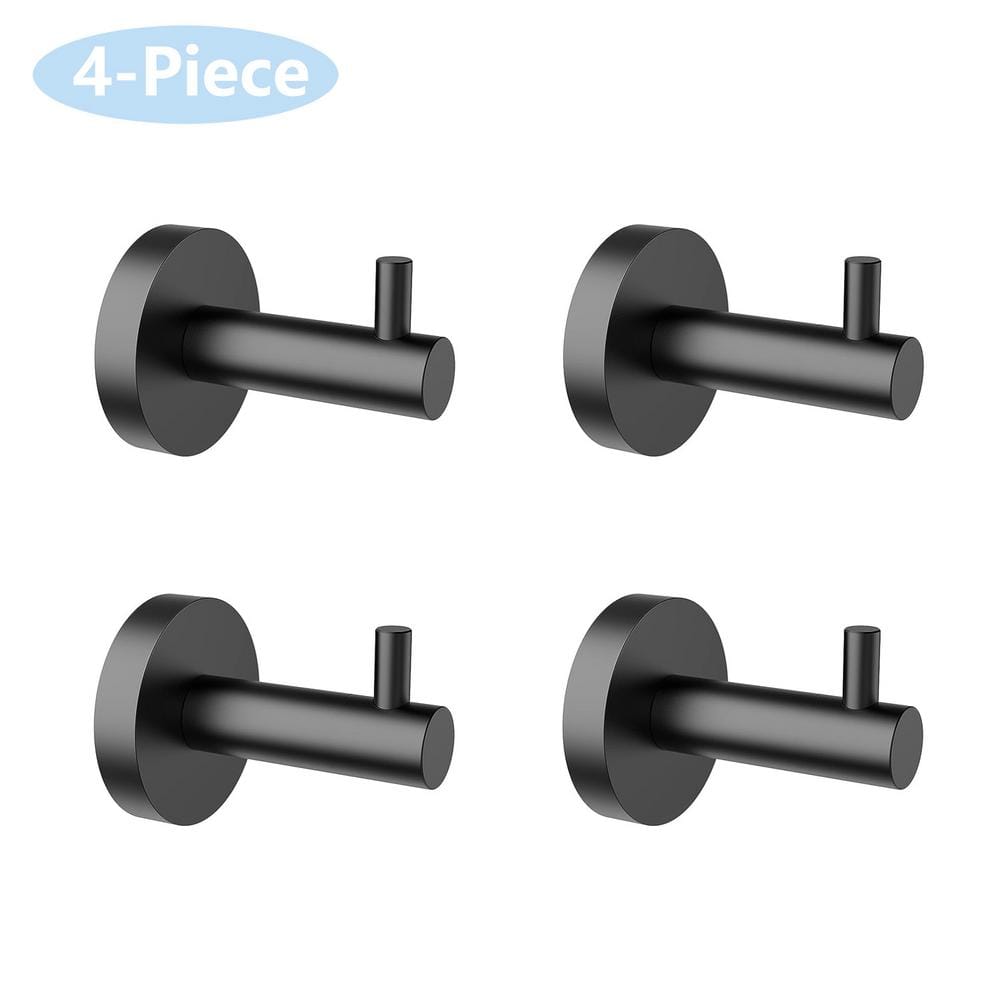 ATKING Bath 4-Pack Knob-Hook Robe/Towel Hook Wall Mounted Clothes Hooks in Matte Black ADC-2107 ...