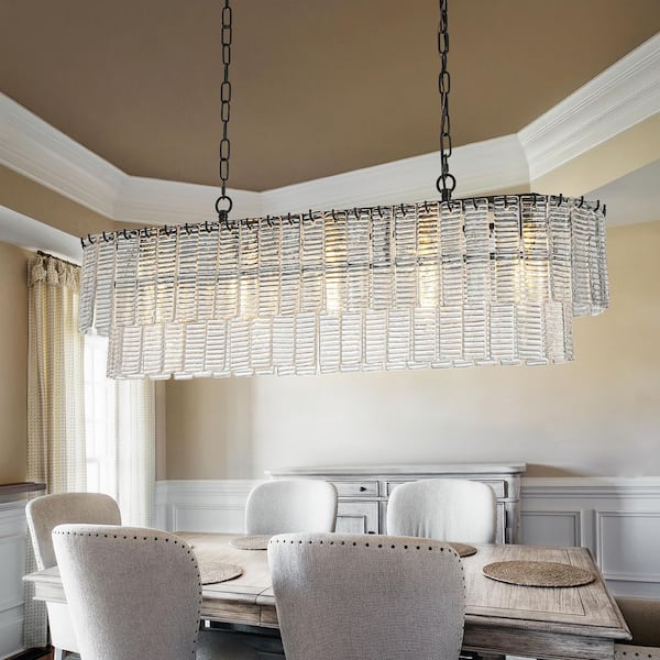 ALOA DECOR 5Light W39 in. Matte Black Rectangle Elegant Ribbed Glass ...