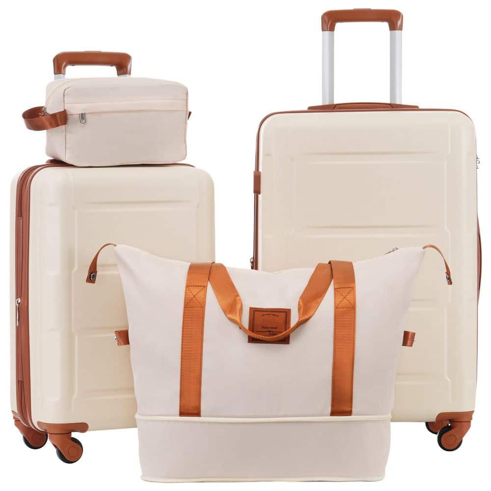 Tatahance 2-Piece Khaki & Brown ABS Hardside Spinner Lightweight ...