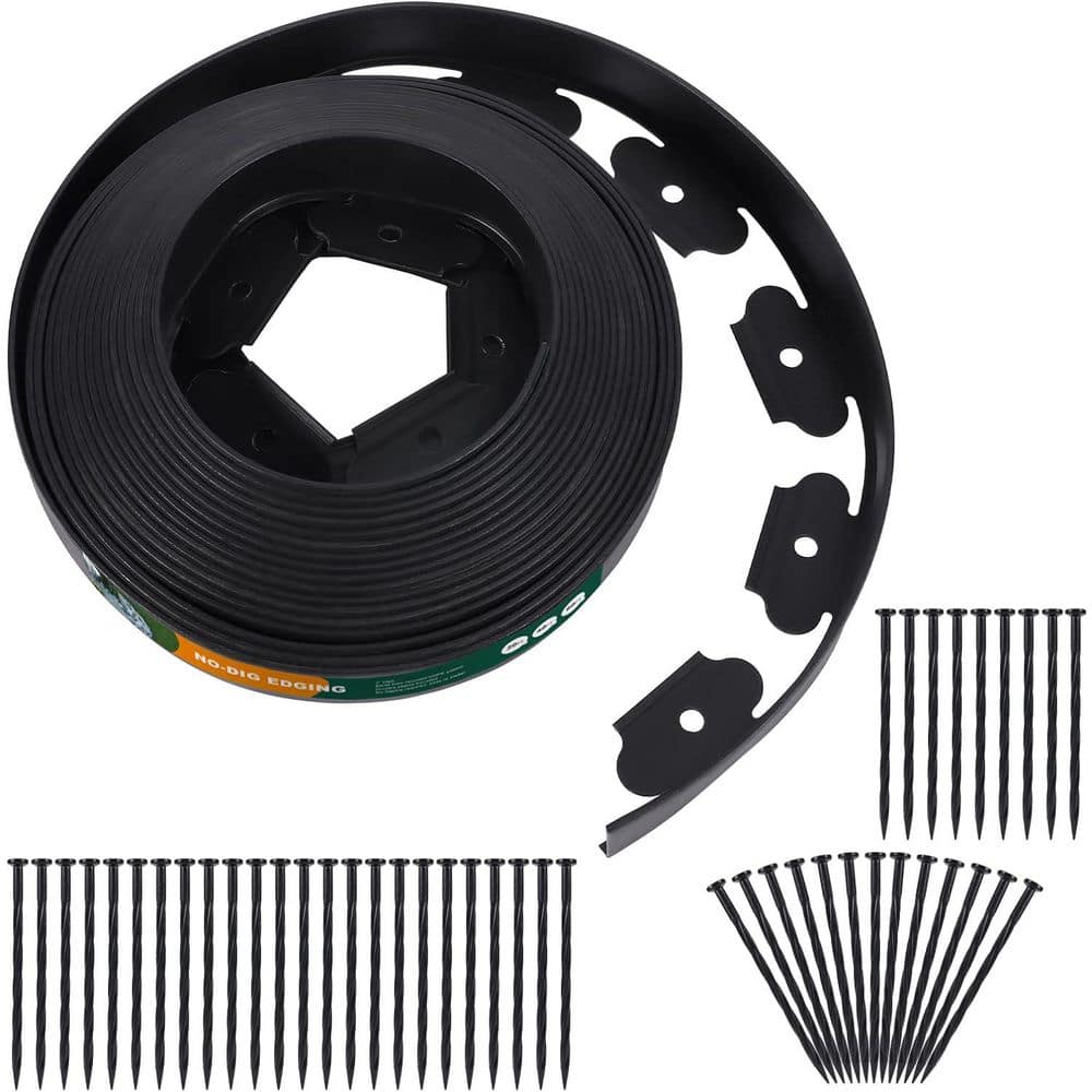 Phewnyzo 60 ft. Black Plastic Garden Edging Kit with 72 Anchoring ...