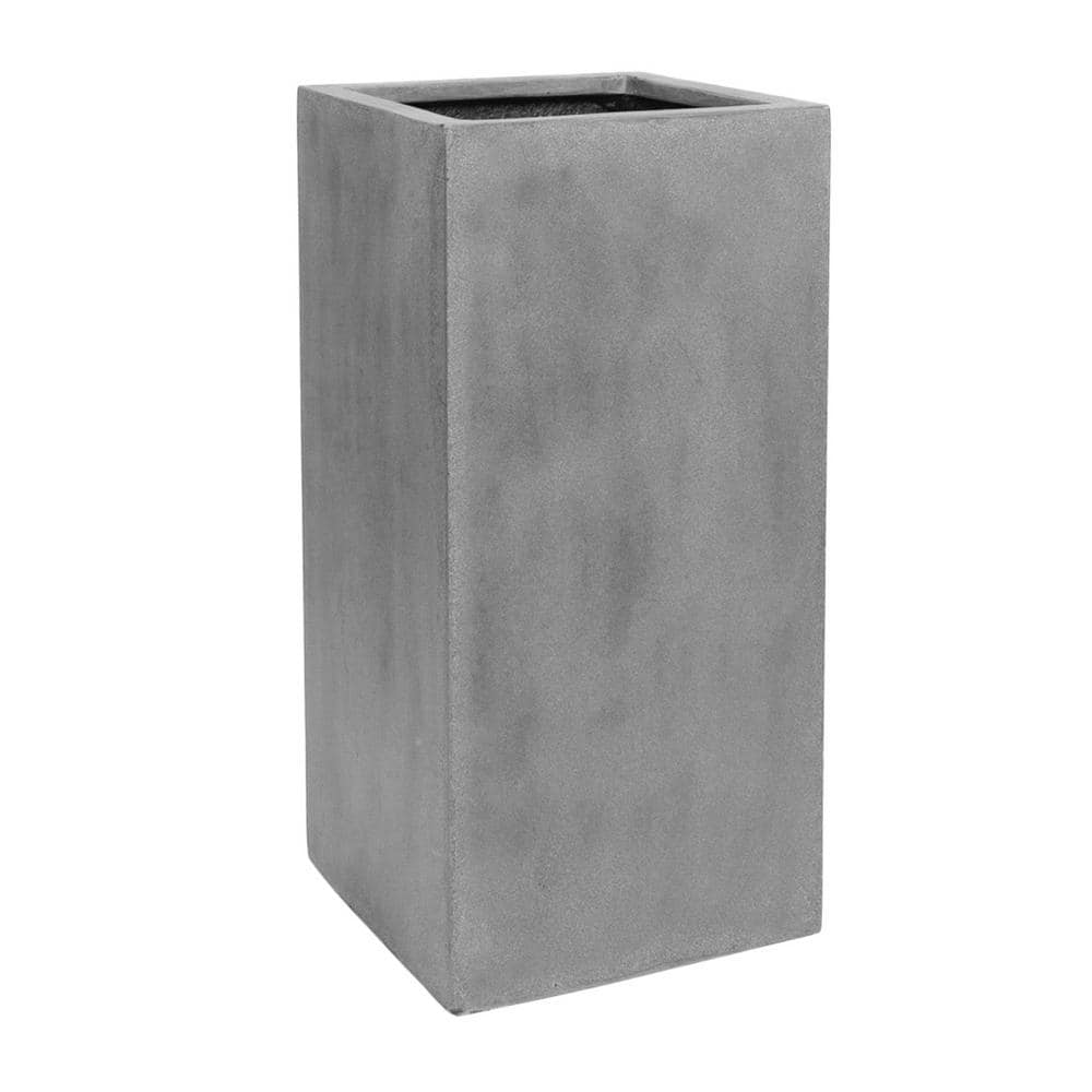 PotteryPots Bouvy Medium 24 in. Tall Grey Fiberstone Indoor Outdoor Modern High Square Planter ...