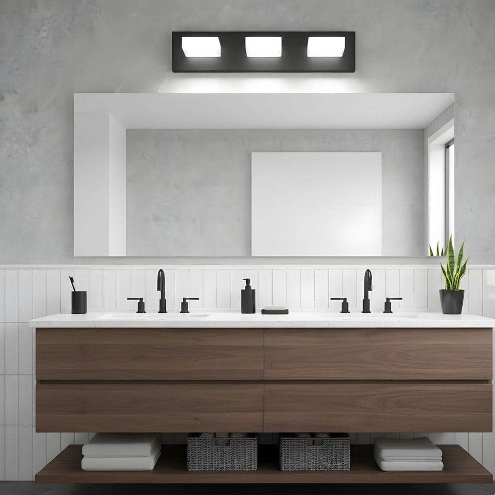 RCCFBHM 19.7 in. 3-Light Black LED Bathroom Vanity Light with Dimmable ...
