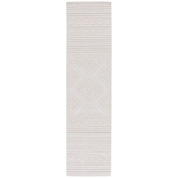 SAFAVIEH Global Light Beige/Ivory 2 ft. x 8 ft. Solid Striped Diamond ...