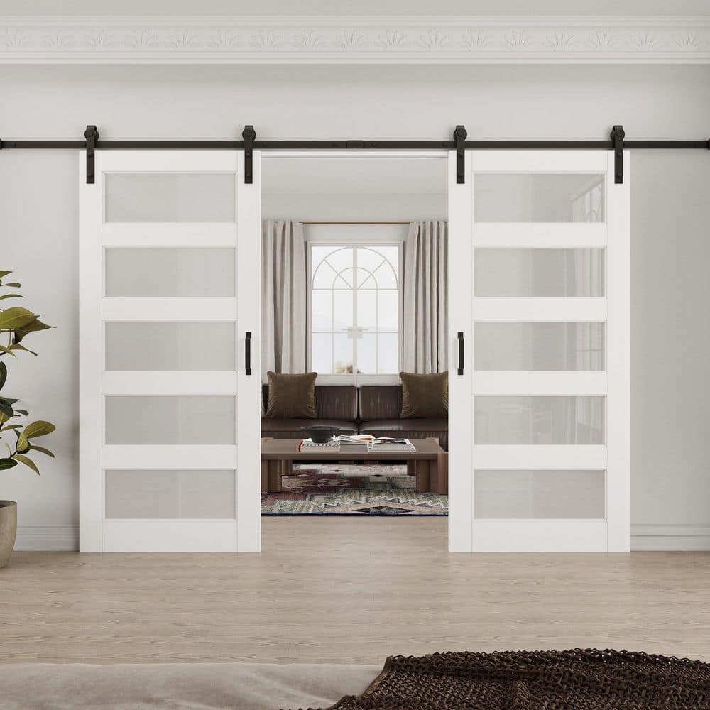 ARK DESIGN 72 in. x 80 in. 5-Lite Tempered Frosted Glass White Primed ...