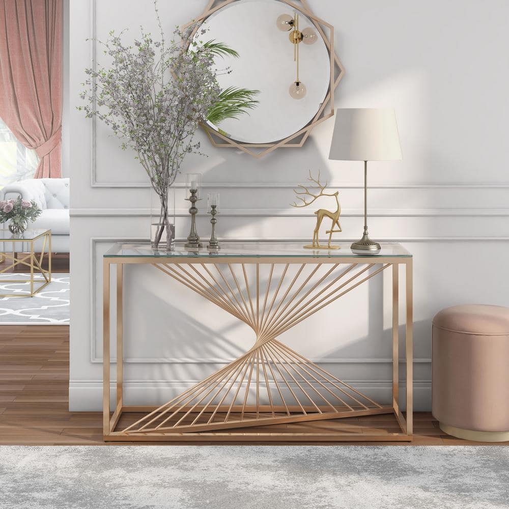 Furniture of America Nowry 47.25 in. Gold Rectangle Glass Top Console ...