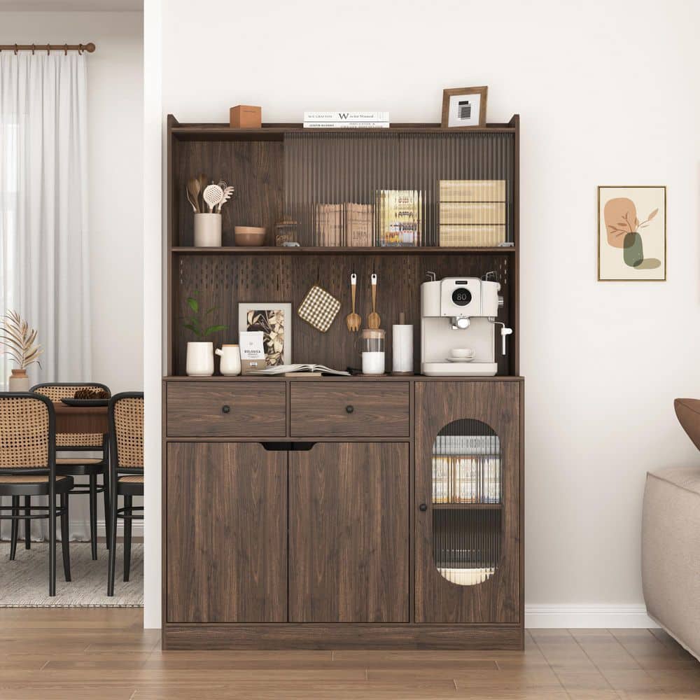 ANTFURN Walnut finish Pantry Organizer with Adjustable Shelves ...