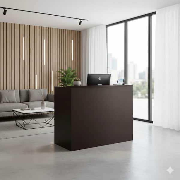 Benjara Jery 22 in. Rectangle Mocha Brown Melamine and Wood Reception ...