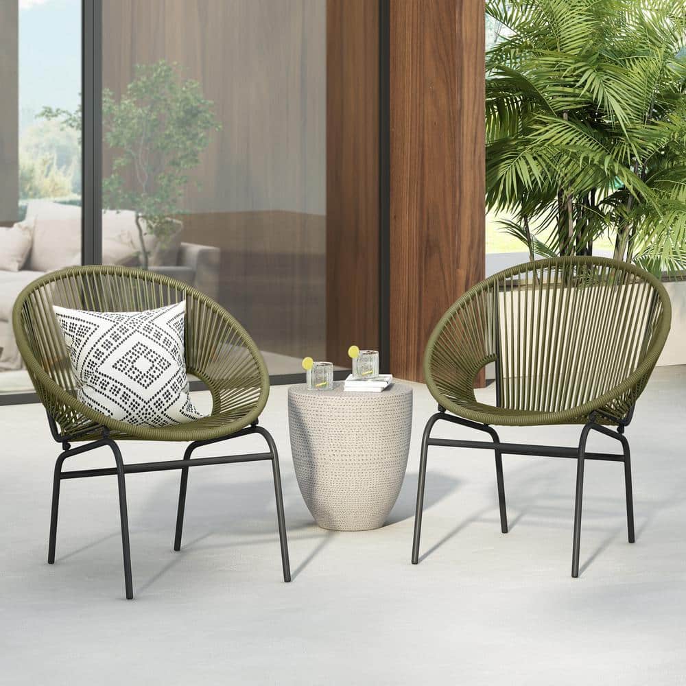 Harper & Bright Designs 2-Piece Black Metal Frame Outdoor Wicker Lawn ...