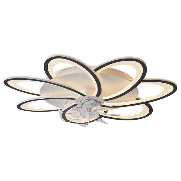 PUDO 31 in. Indoor Black Flower Type Integrated LED Ceiling Fan Light ...