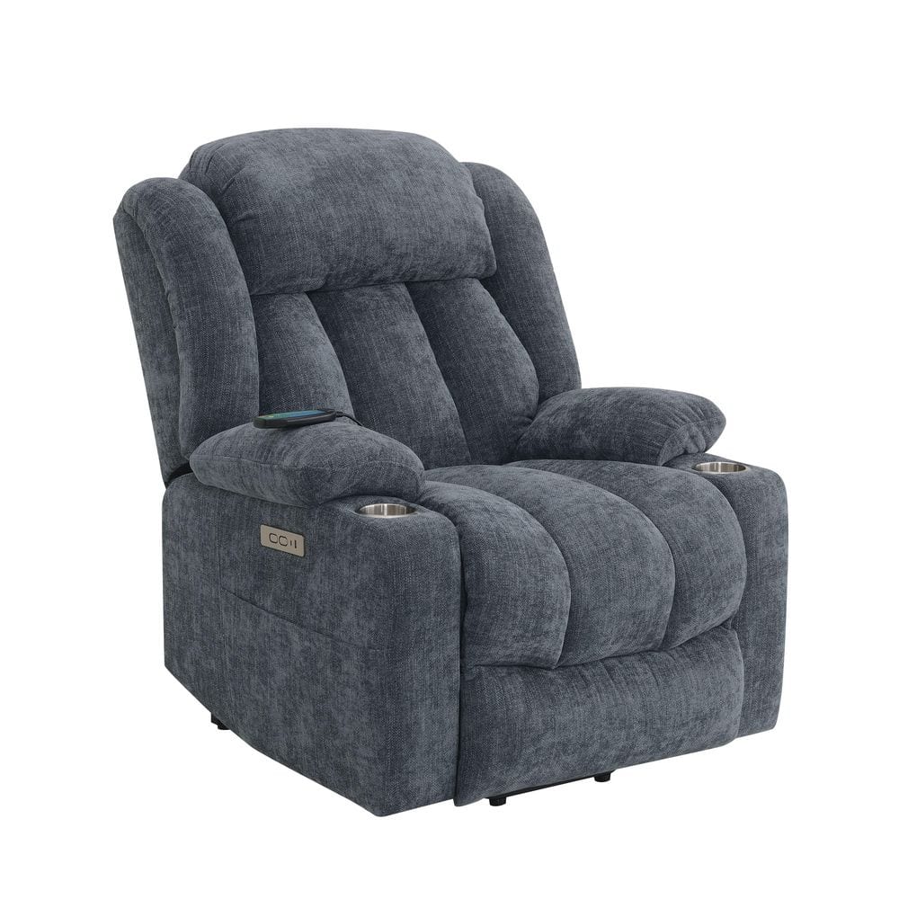 Noble House Gerald Blue Chenille Upholstered Power Motion Recliner with ...
