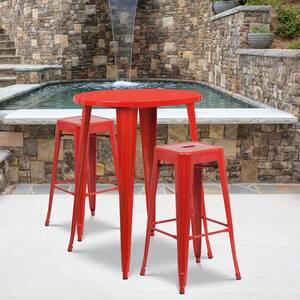 Carnegy Avenue Red 3-Piece Metal Round Outdoor Bistro Set CGA-CH-194794 ...