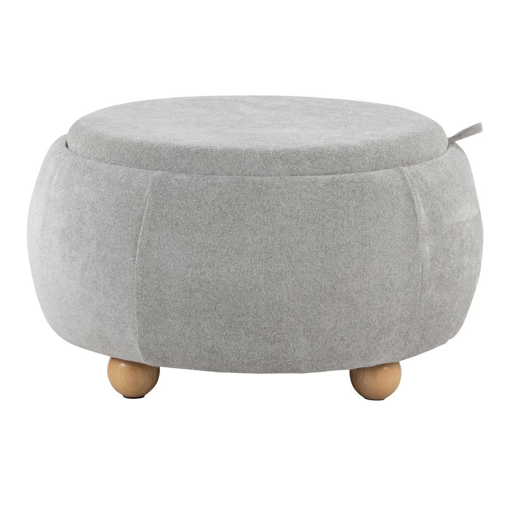 Lumisource Tray Pouf Light Grey Fabric and Natural Wood Storage Ottoman ...