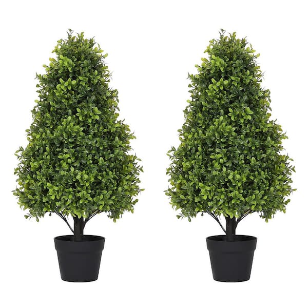 HOYMN 2.5 ft. Artificial Boxwood Topiary Tree in Black Plastic Pot UV ...