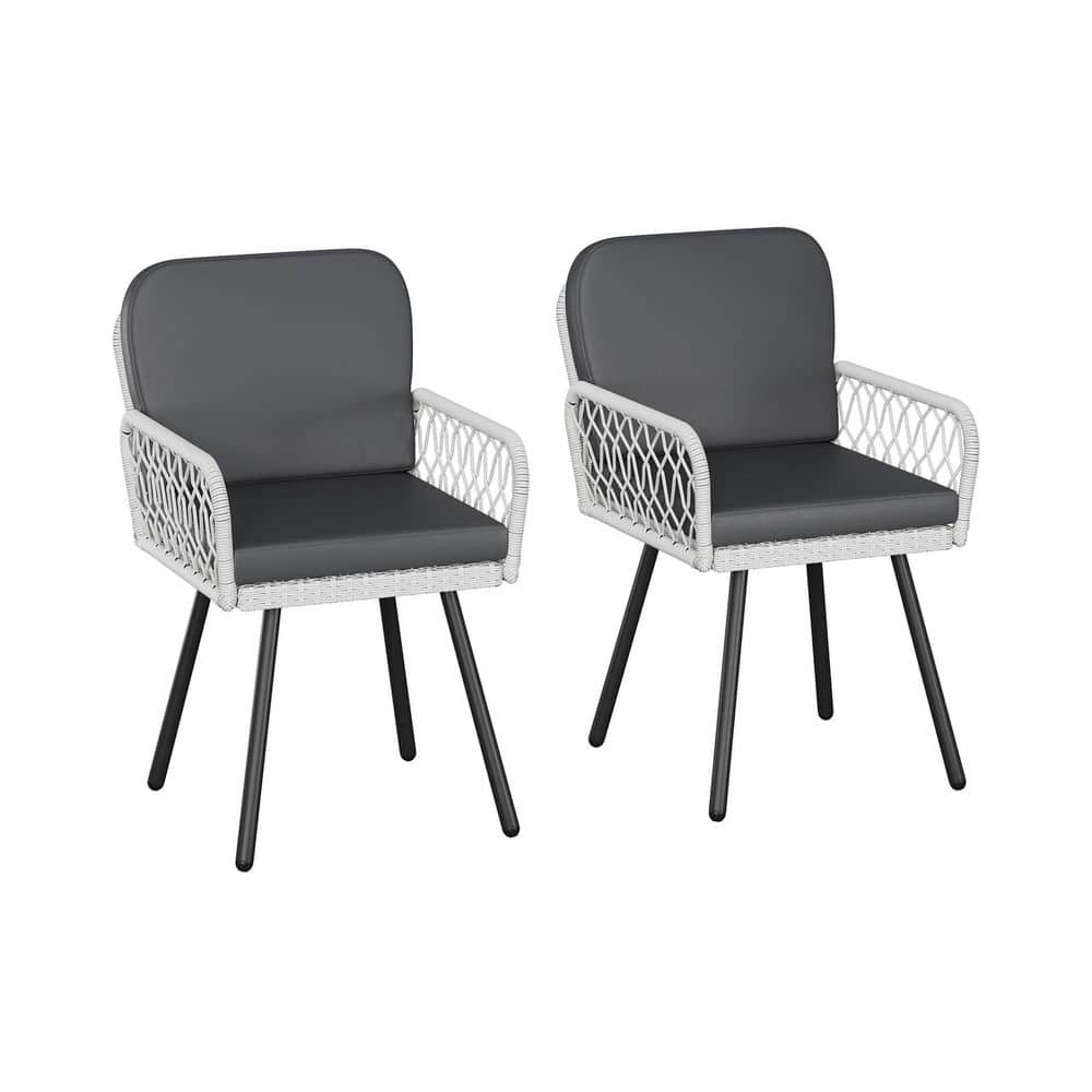 Garvee Stackable Metal Frame Outdoor Wicker Dining Chairs with Gray ...