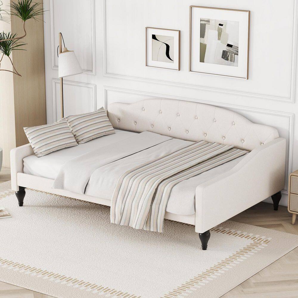 Qualler Beige Full Upholstered Tufted Daybed FSUDWM325A - The Home Depot