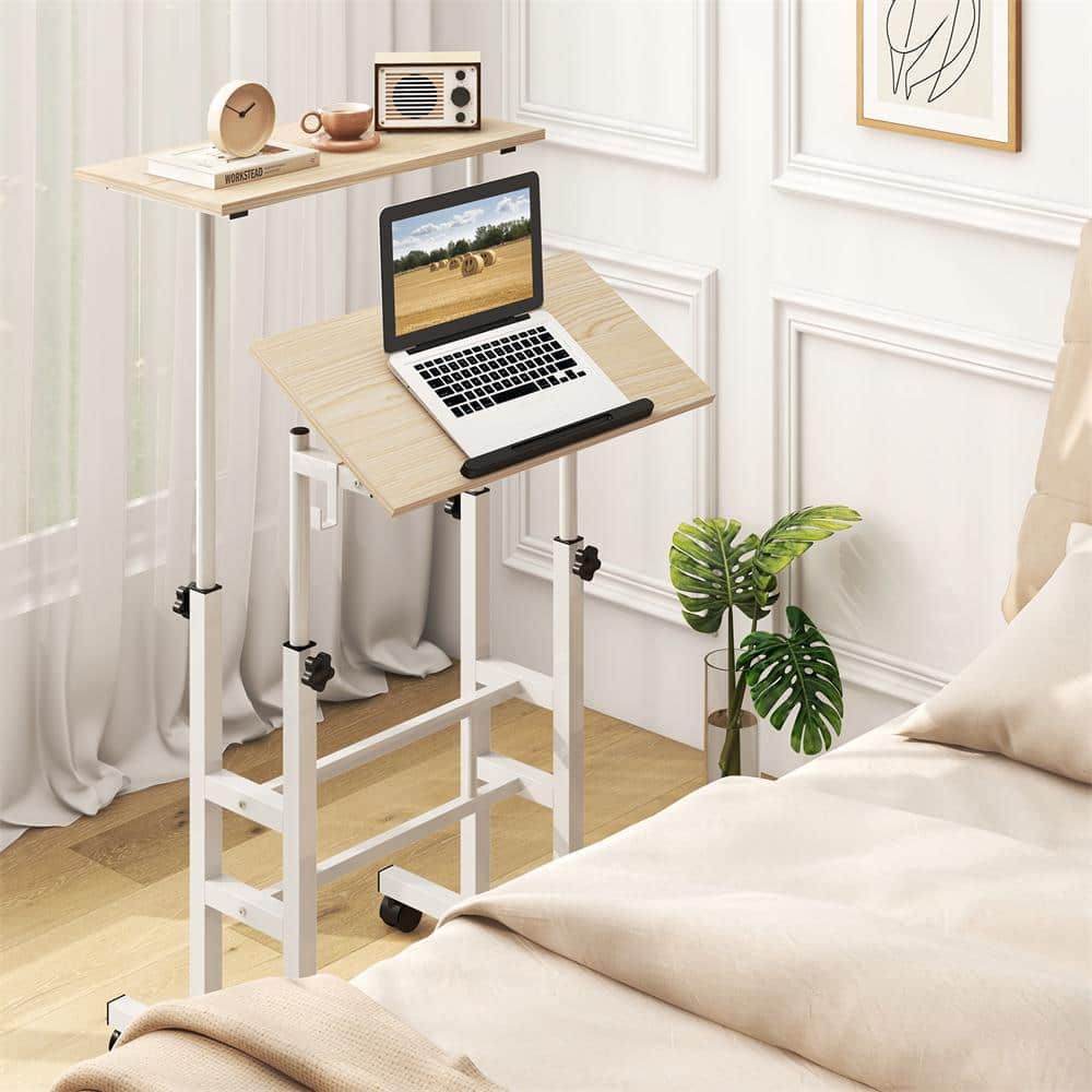 HONEY JOY 24 in. Natural Metal Rolling Standing Desk Height Adjustable ...