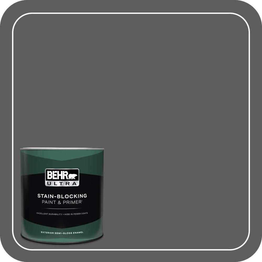 BEHR ULTRA 1 qt. #N520-6 Asphalt Gray Semi-Gloss Enamel Exterior Paint ...