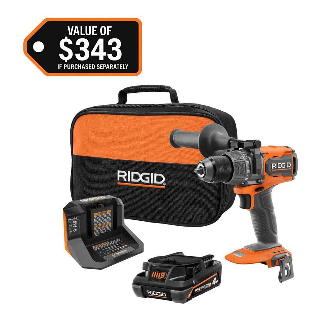 RIDGID 18V Brushless Cordless 1/2 in. Hammer Drill/Driver Kit with 4 Ah ...