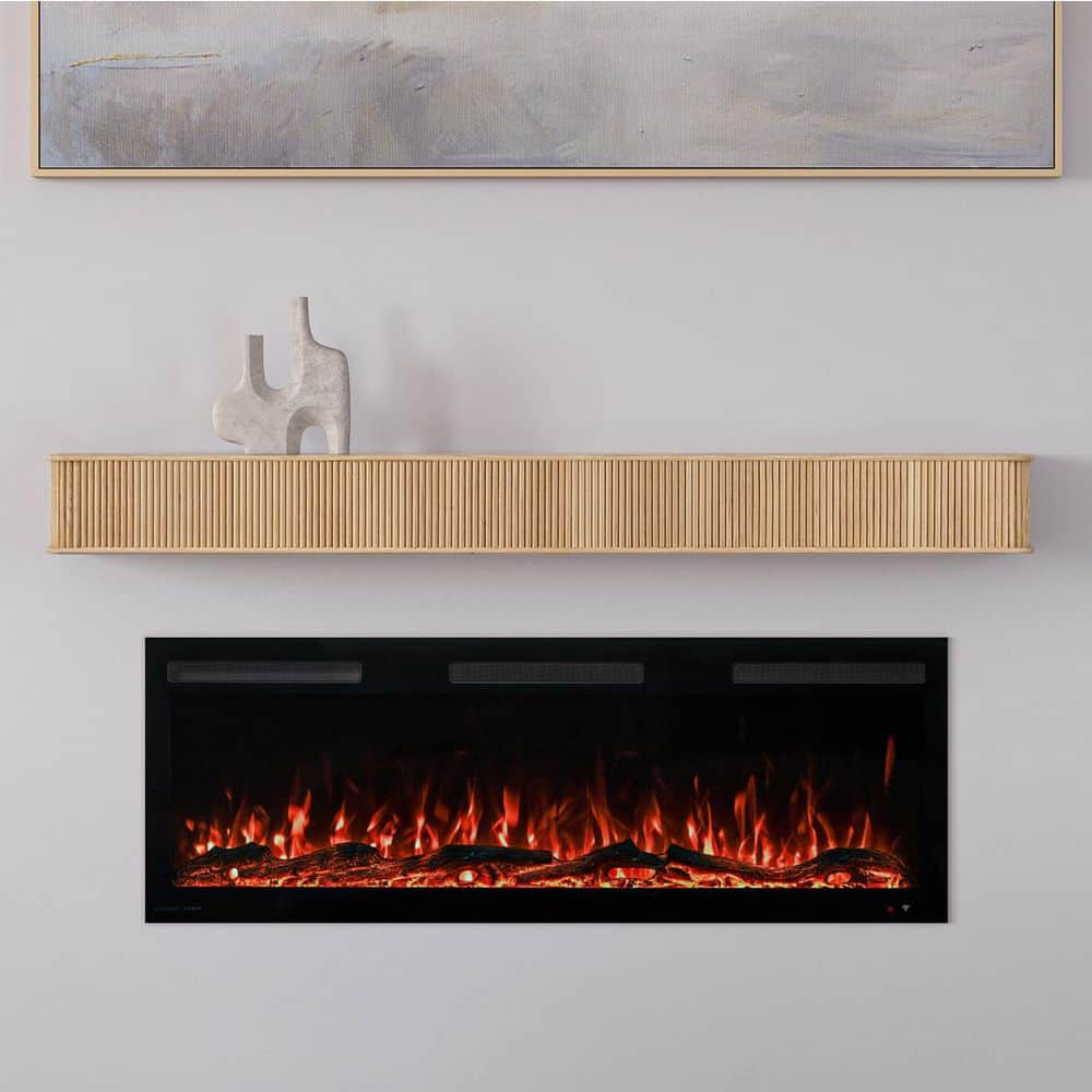 Modern Ember Alfama Blonde Stain 60 in. Wood Fireplace Cap-Shelf Mantel ...