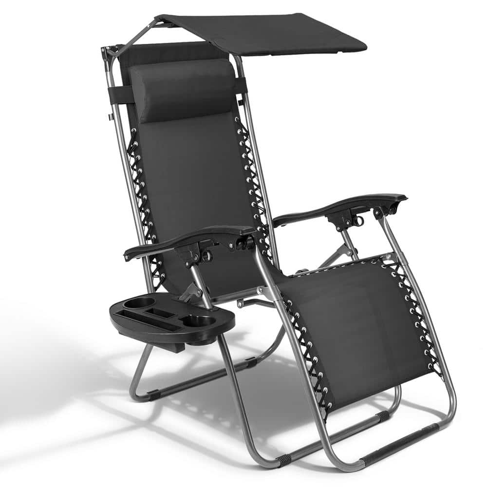 Karl home Zero Gravity Folding Reclining Black Fabric Lawn Chair with ...