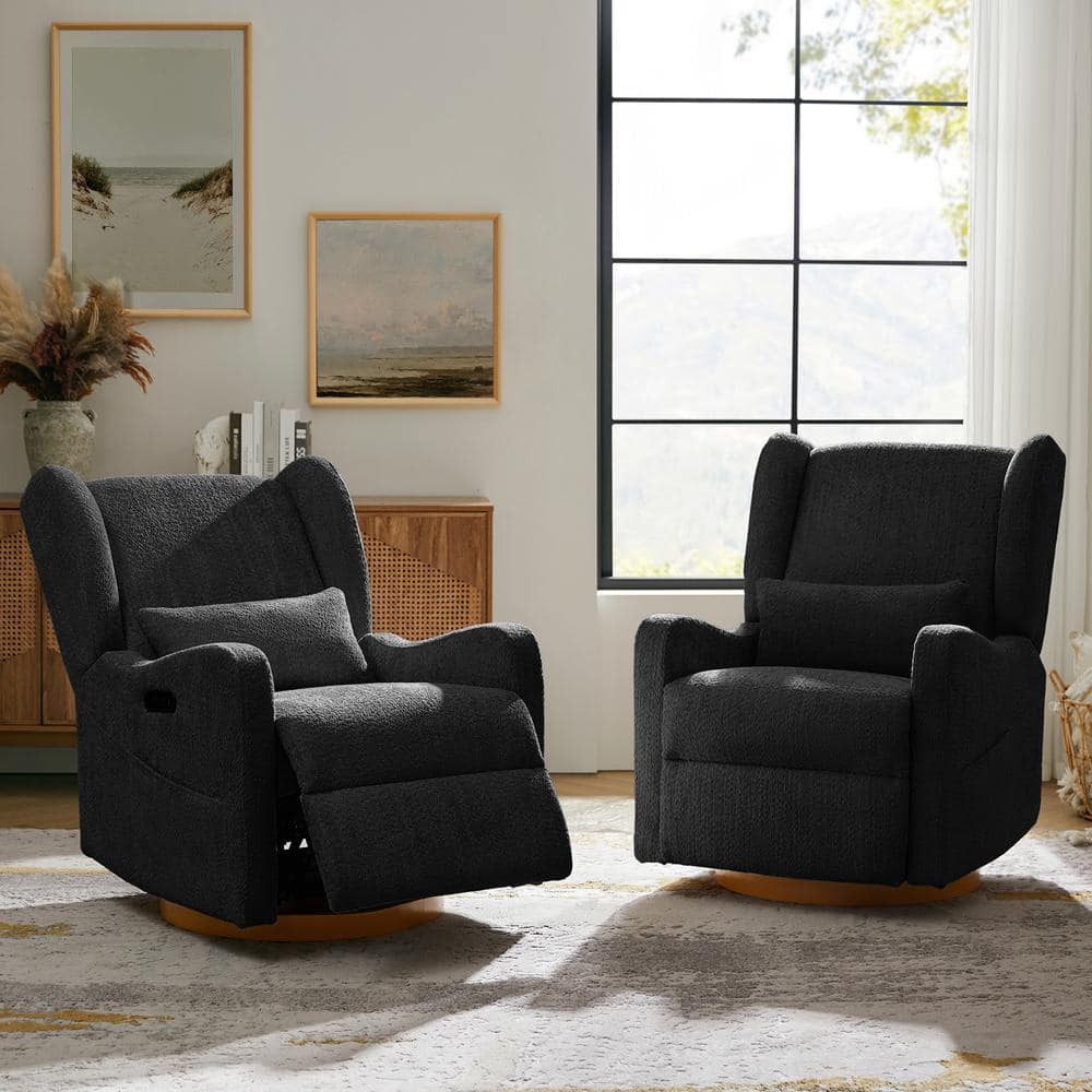 JAYDEN CREATION Renato Black 29.5 in. W Modern Swivel Glider Recliner ...