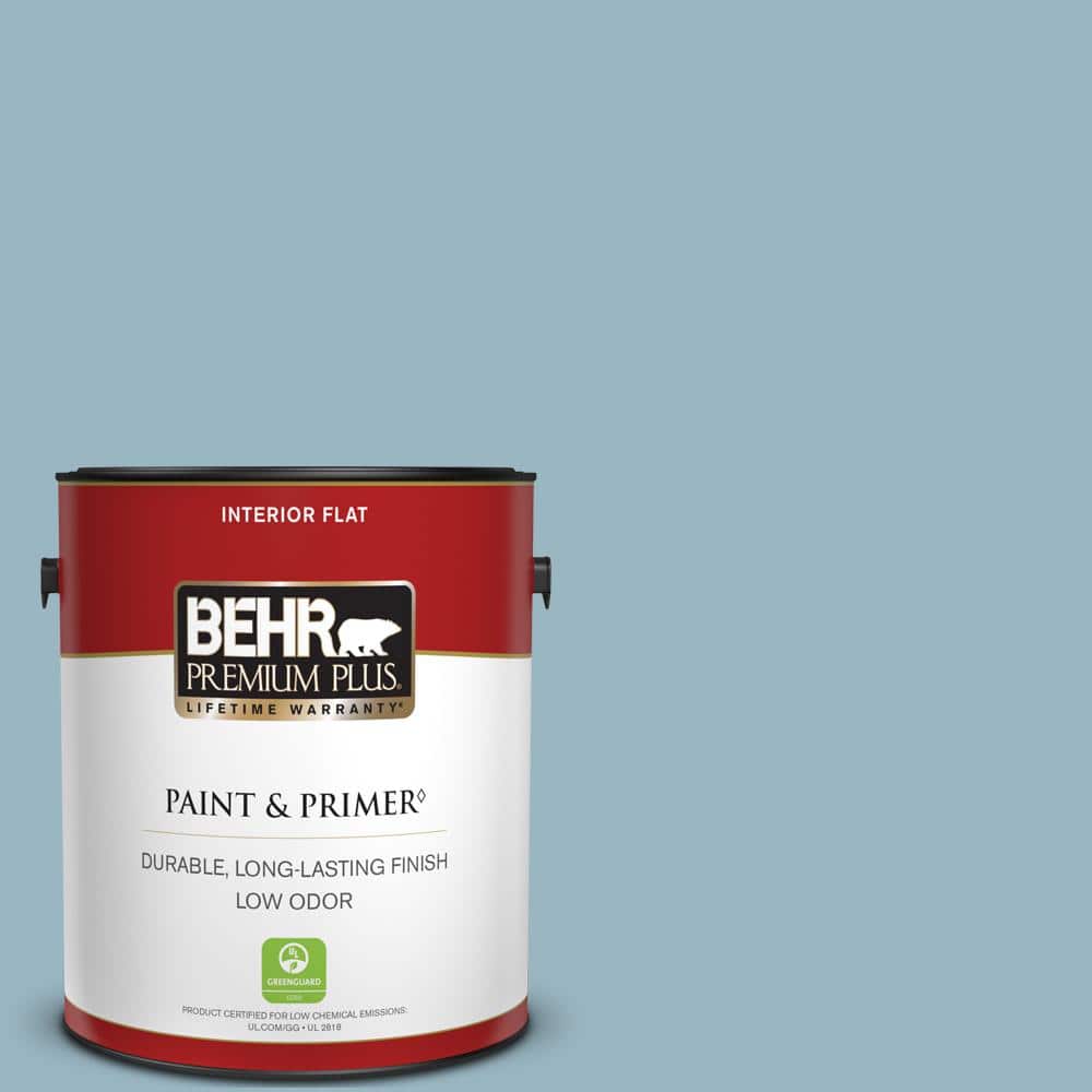 BEHR PREMIUM PLUS 1 gal. #S470-3 Peaceful Blue Flat Low Odor Interior ...