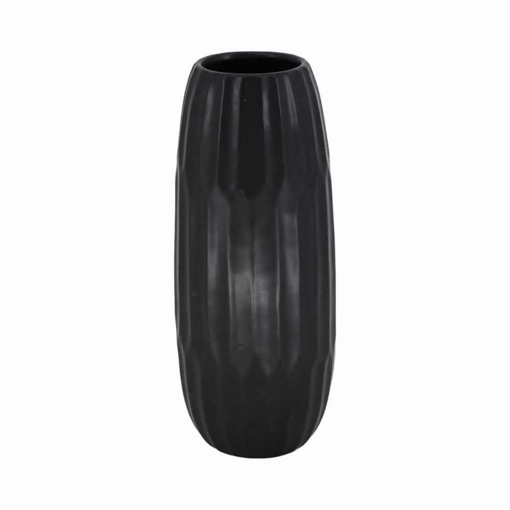 Liv & Skye 14 in. Black Ceramic Cylinder Design Decorative Vase 14651 ...