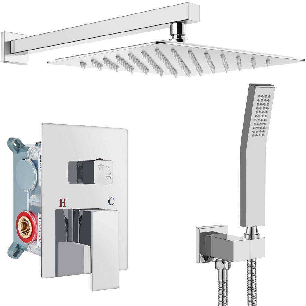 1-Handle Wall Mount Shower Trim Kit in Polished Chrome with Hand Shower ...