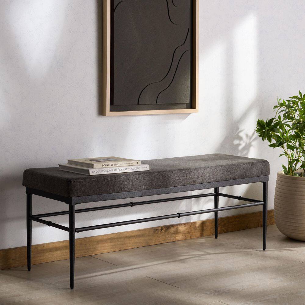 SAFAVIEH Theabella 48 in. Black/Dark Grey Entryway Bench with Cushion ...