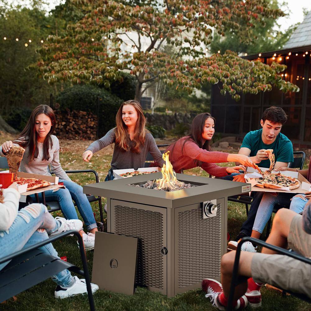 Hitechluxe 28 in. Brown Square Outdoor Propane Gas Fire Pit Table with ...