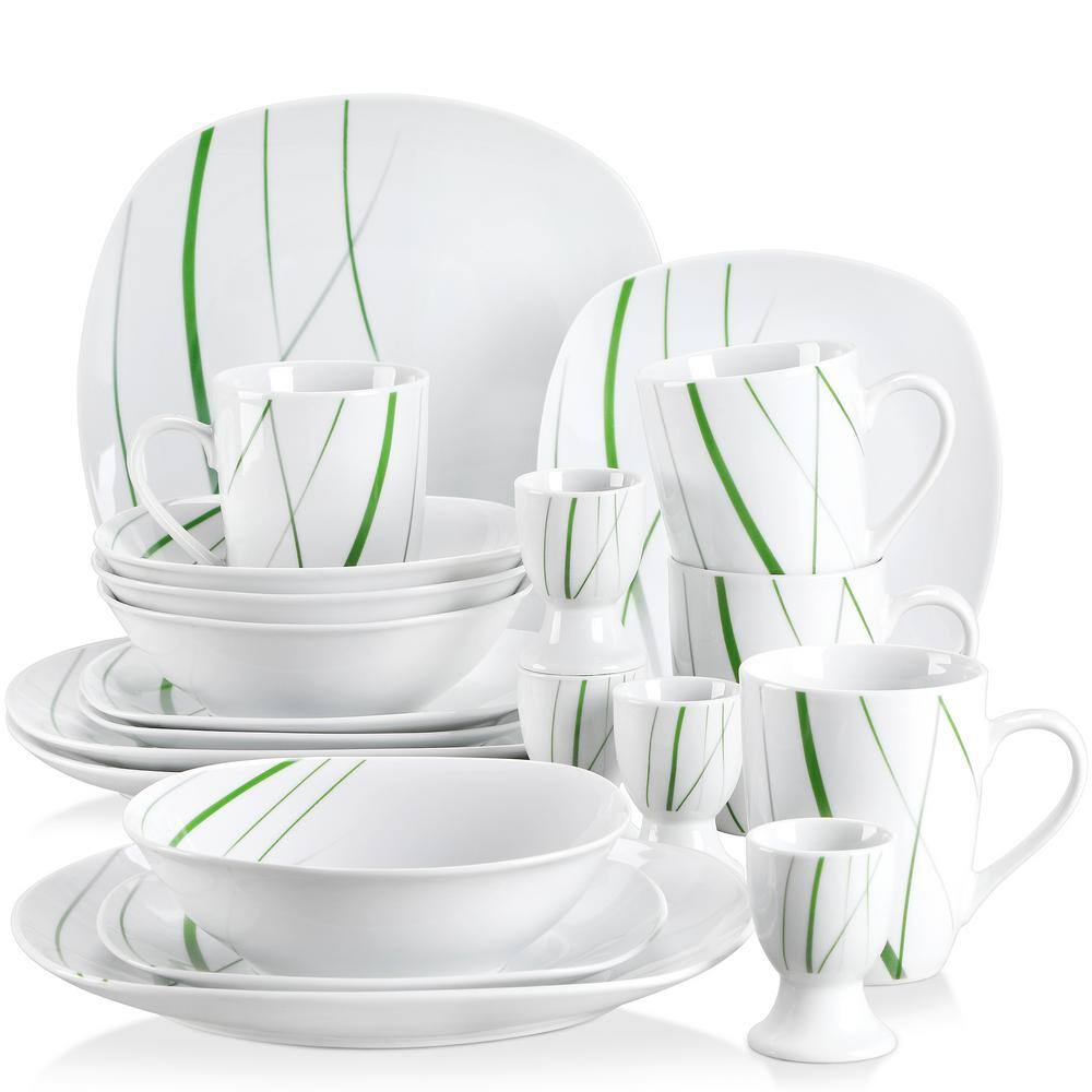 VEWEET Aviva 20-Piece Porcelain Dinner Set Ivory White Green Lines ... VEWEET Aviva 20-Piece Porcelain Dinner Set Ivory White Green Lines ...