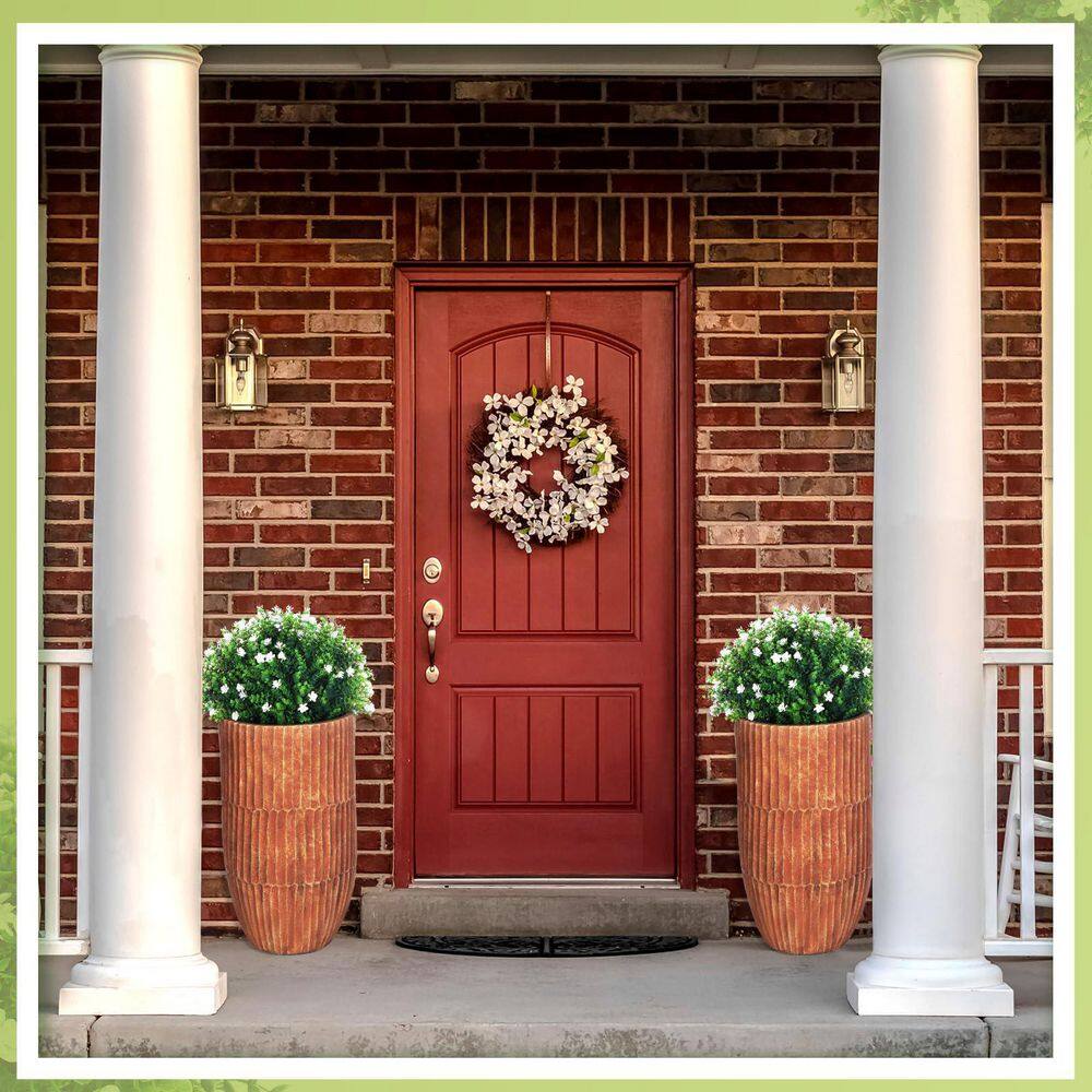 Afoxsos 9.65 in. Artificial Boxwood Tree with Flowers UV Resistant Faux ...