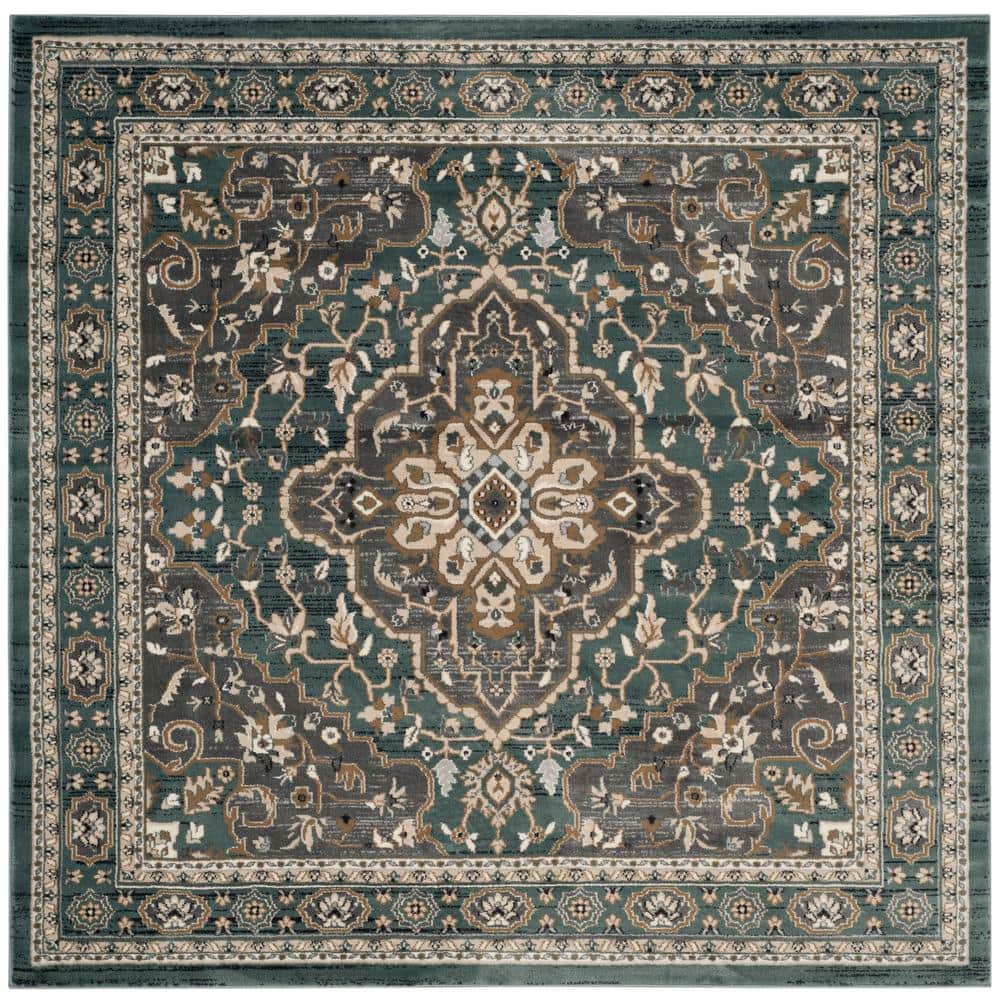 SAFAVIEH Lyndhurst Teal/Gray 7 ft. x 7 ft. Square Border Area Rug ...