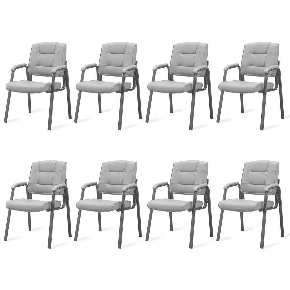 HOMESTOCK Gray Office Guest Chair Set of 8 Leather Executive Waiting ...