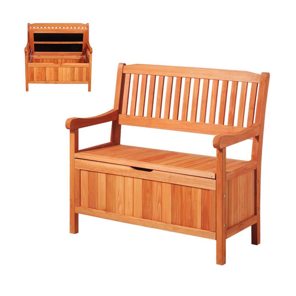 VEVOR Outdoor Storage Bench, 2-Person Wooden Storage Bench, 33 Gal., Deck Box with Side Handle ...