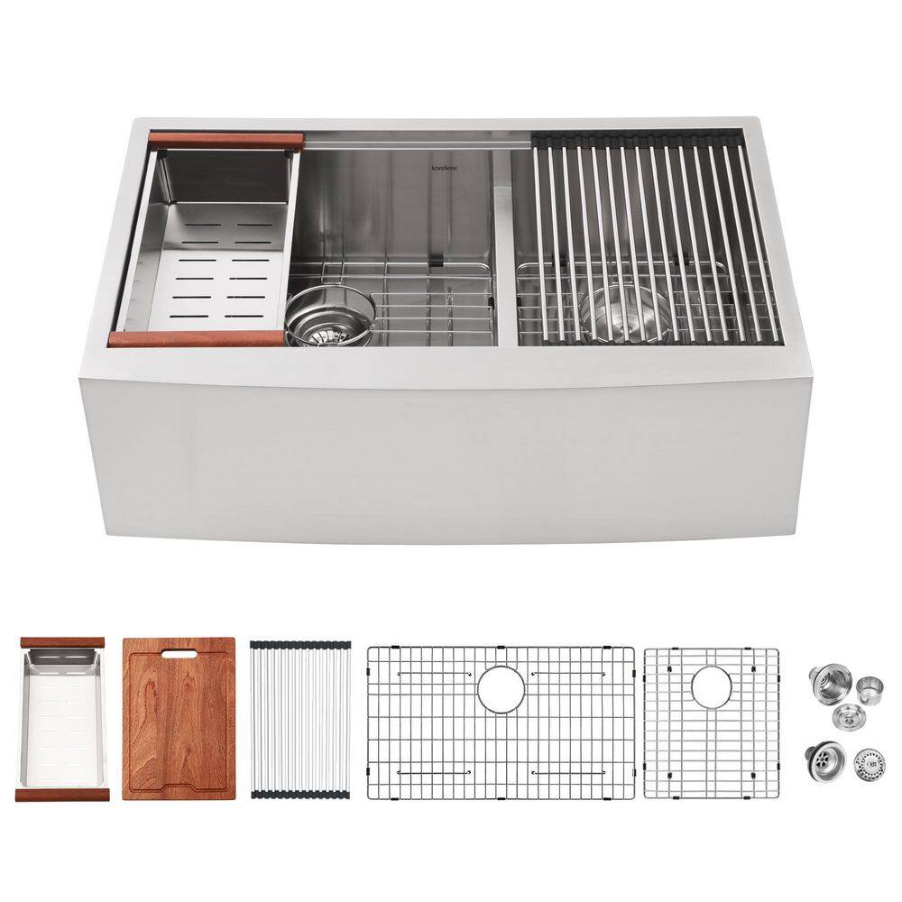LORDEAR 33 in. Farmhouse/Apron-Front Double Bowl 16 Guage Stainless ...