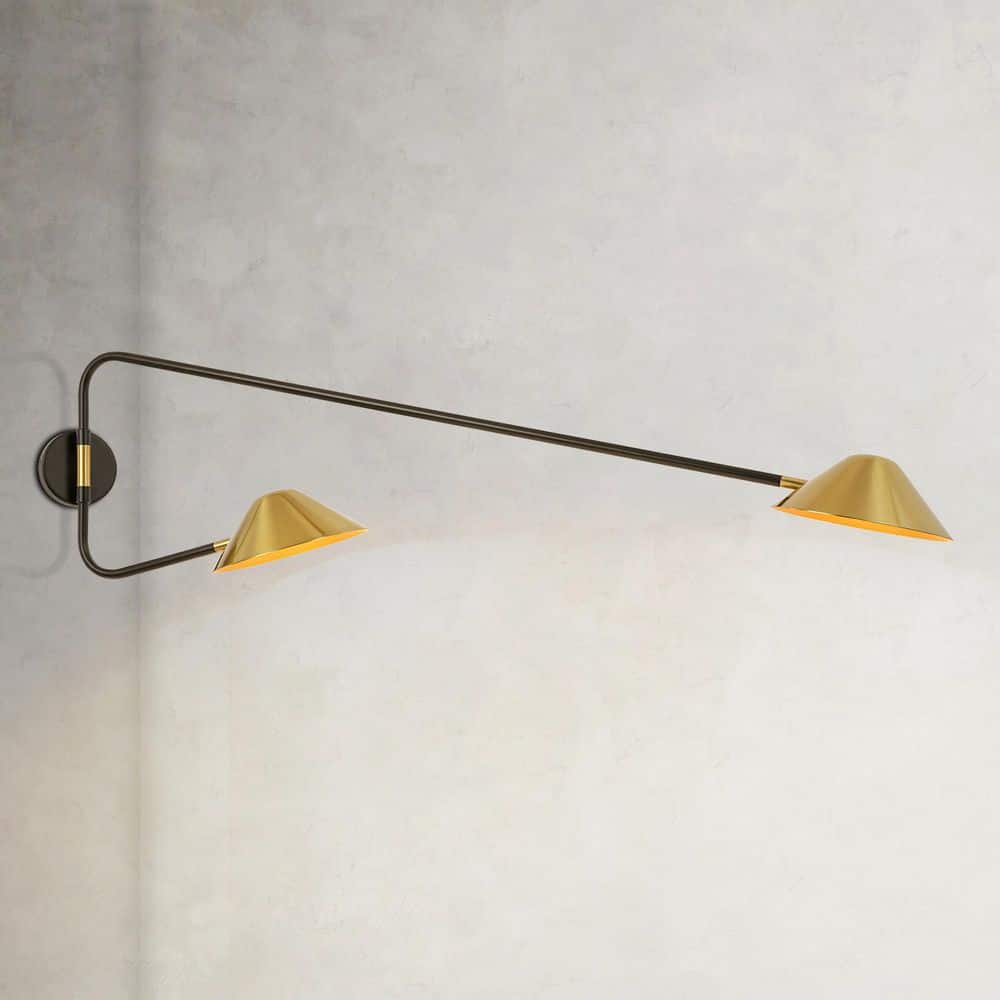RRTYO Joshua 53.94" 2-Light Industrial Black/Brass Linear Cone ...