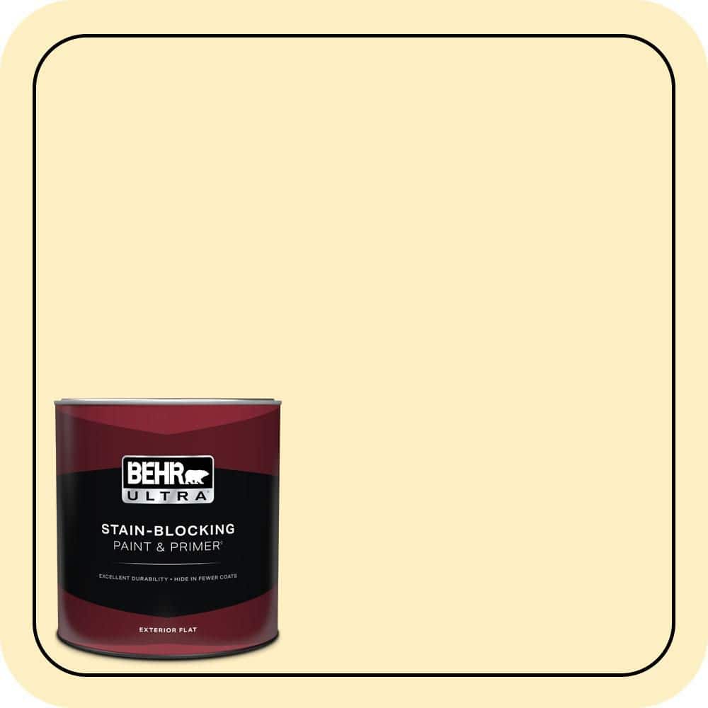 BEHR ULTRA 1 qt. #380A-2 Moonlit Yellow Flat Exterior Paint & Primer ...