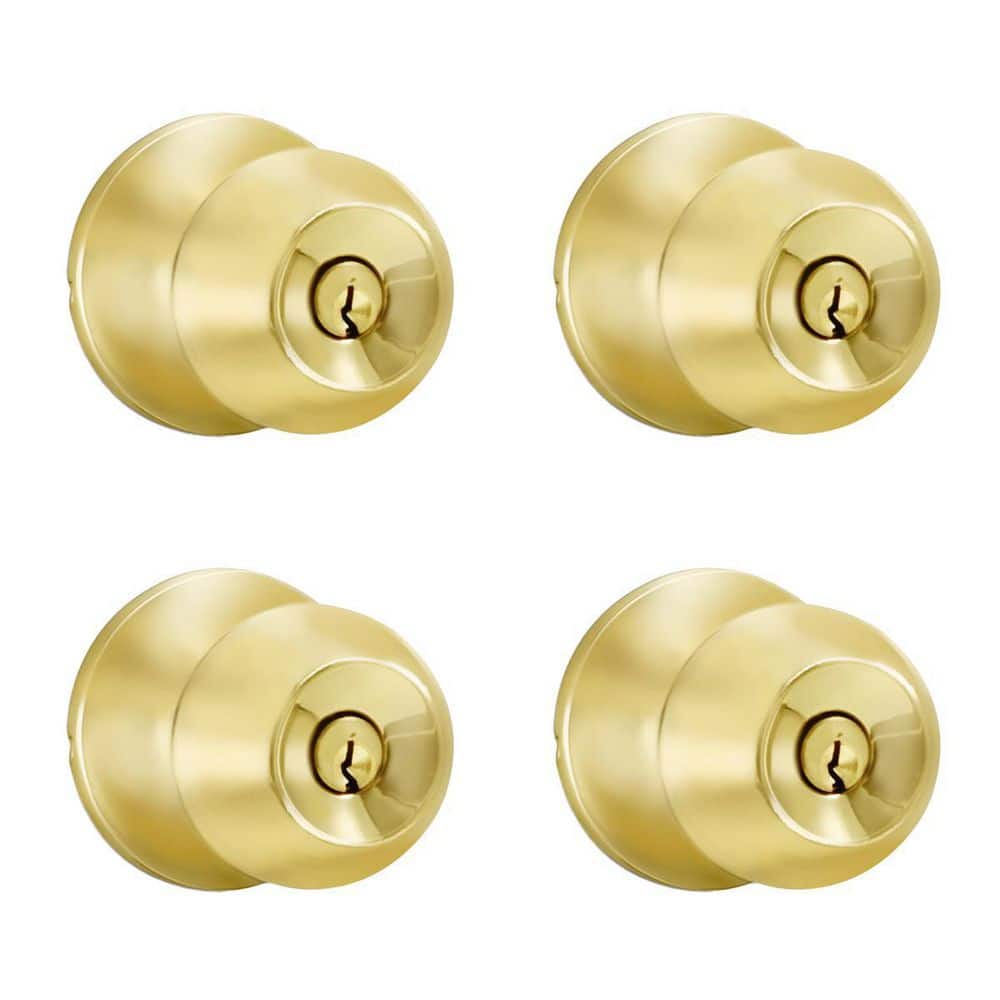 Premier Lock Polished Brass Entry Door Knob with 8 KW1 Keys Keyed Alike ...