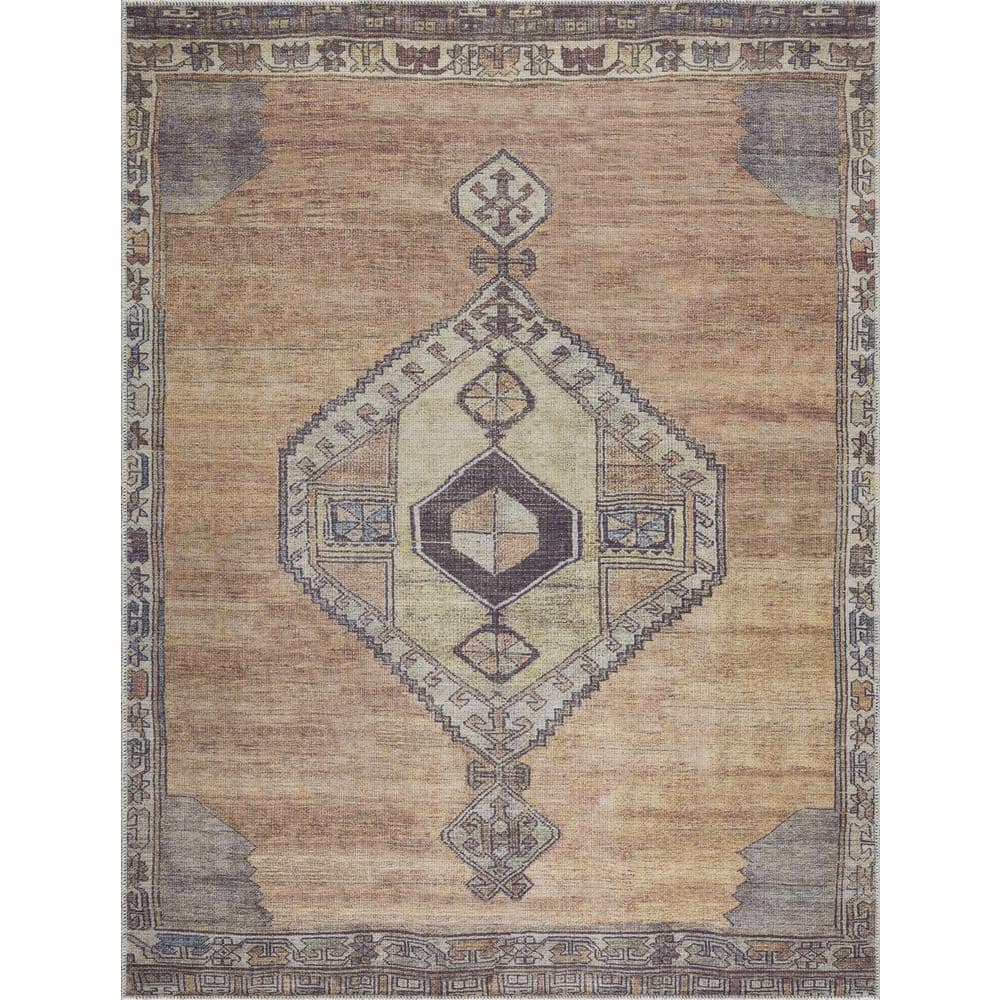 HAUTELOOM Medinah 5 ft. X 7 ft. Dark Red, Camel, Dark Brown Area Rug ...