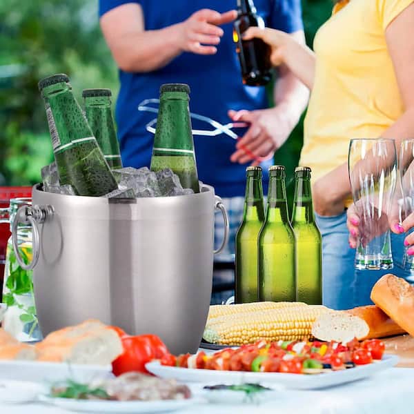 Wudkey 3.17 qt. Stainless Steel Insulated Ice Bucket with Lid, Scoop ...