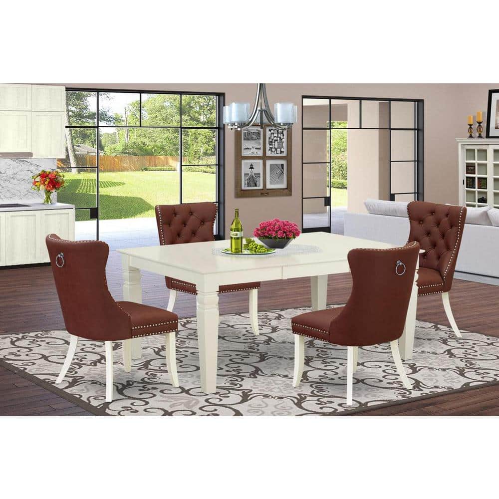 East West Furniture 5-Piece Rectangle Buttermilk and Cherry Finish ...