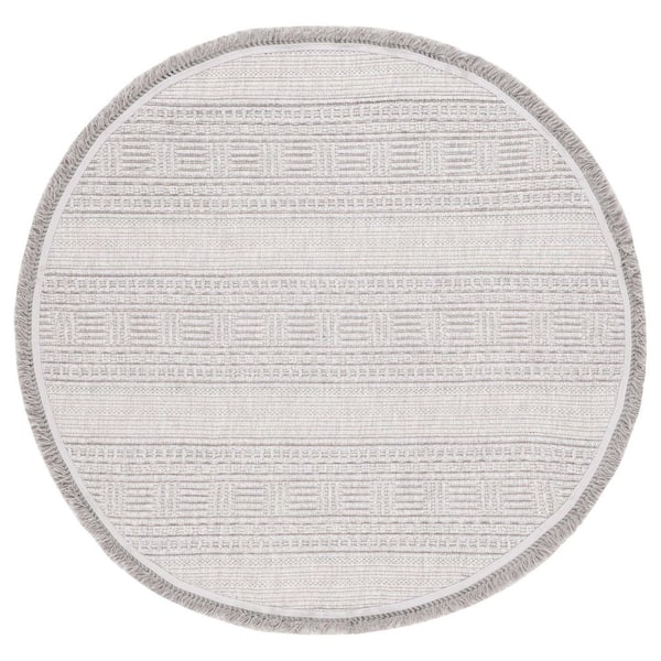 SAFAVIEH Camden 5 ft. x 5 ft. Gray Geometric High-Low Solid Color Round ...