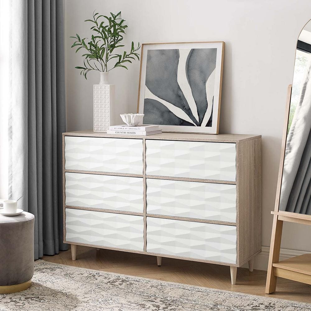 MODWAY Vespera 6-Drawer Dresser in Oak White MOD-7083-OAK-WHI - The ...