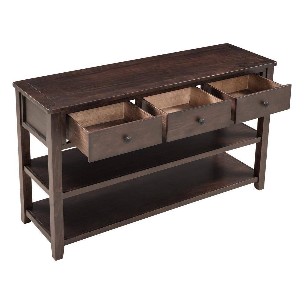 Polibi 50 in. Espresso Rectangle Wood Console Table with Two Open ...