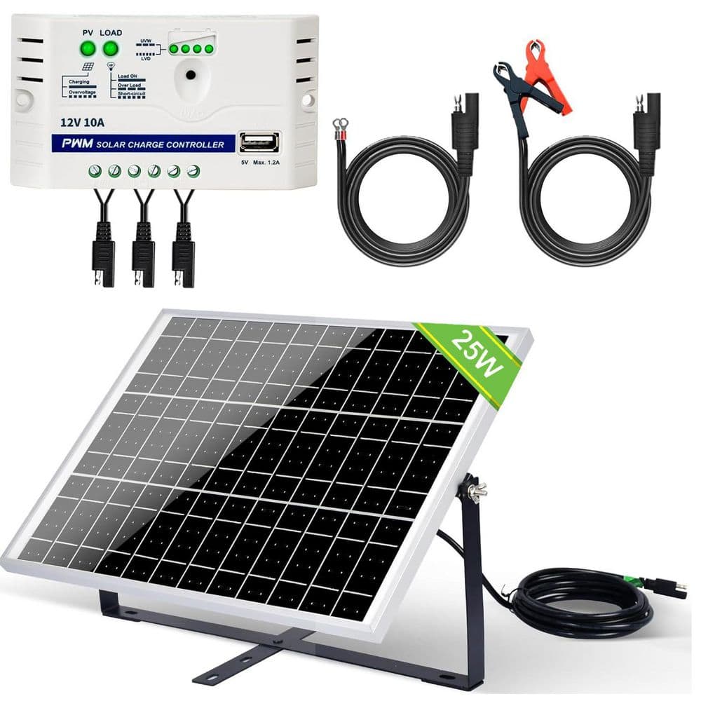 Vrbgify 25W Solar Panel Kit with Adjustable Mount Bracket, SAE ...