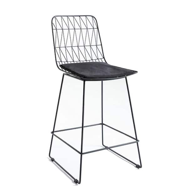 Benjara 33 in. Black Low Back Metal Frame Bar Stool with Fabric Seat ...